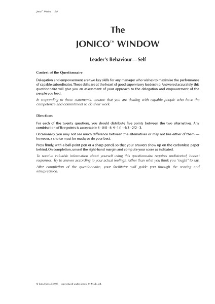 Jonico Window-Self (FREE PDF SAMPLE)| Management Learning Resources